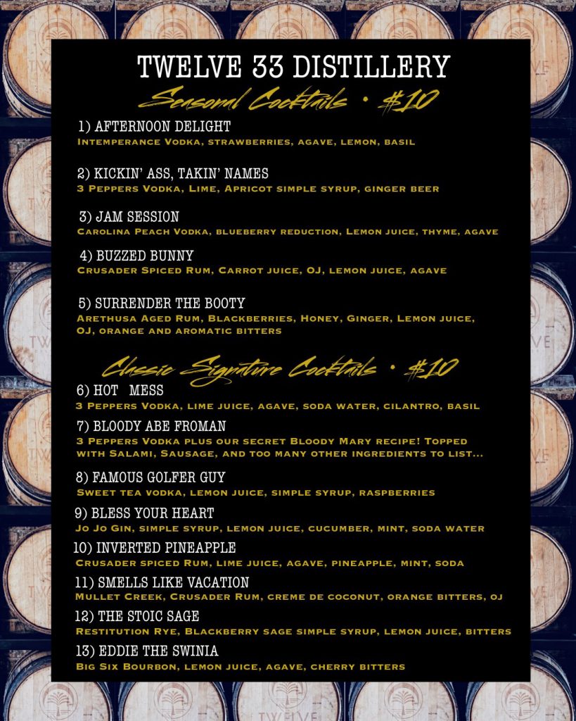 Menu - Twelve 33 Distillery